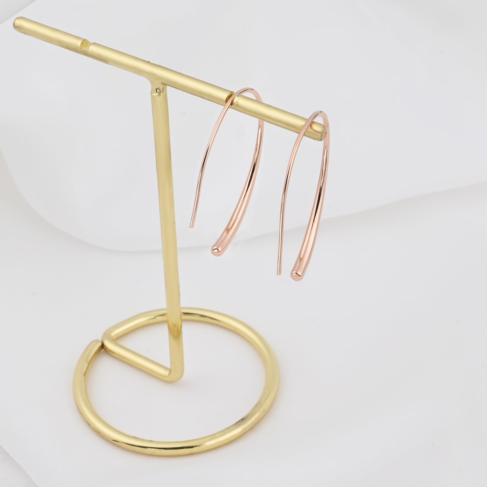 Handmade Pull Through Earrings Rose Gold Earrings Hypoallergenic Drop Open Hoop Earrings Dangle Threader Silver Earrings for Women Trendy