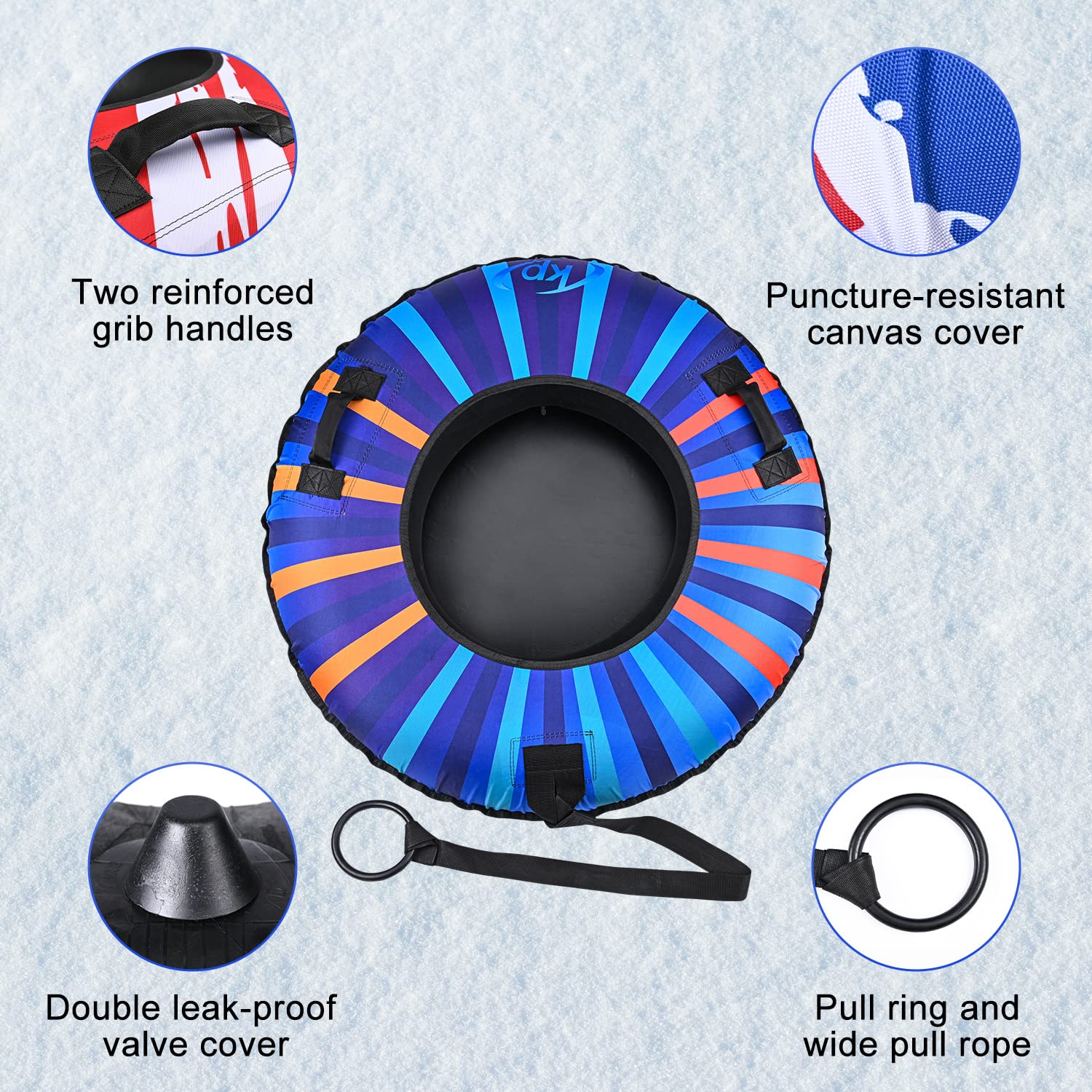 Kuptone Snow Tube Heavy Duty Inflatable 44" Large Snow Sled (Commercial Grade)