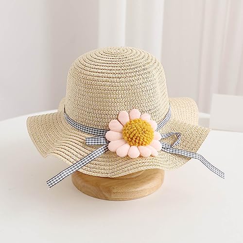 Girl Kids Winter Hat Children's Girls Sunscreen Hat Summer Bow Sun Hat Hat Braided Hat Beach Hat Sun (Beige, One Size)