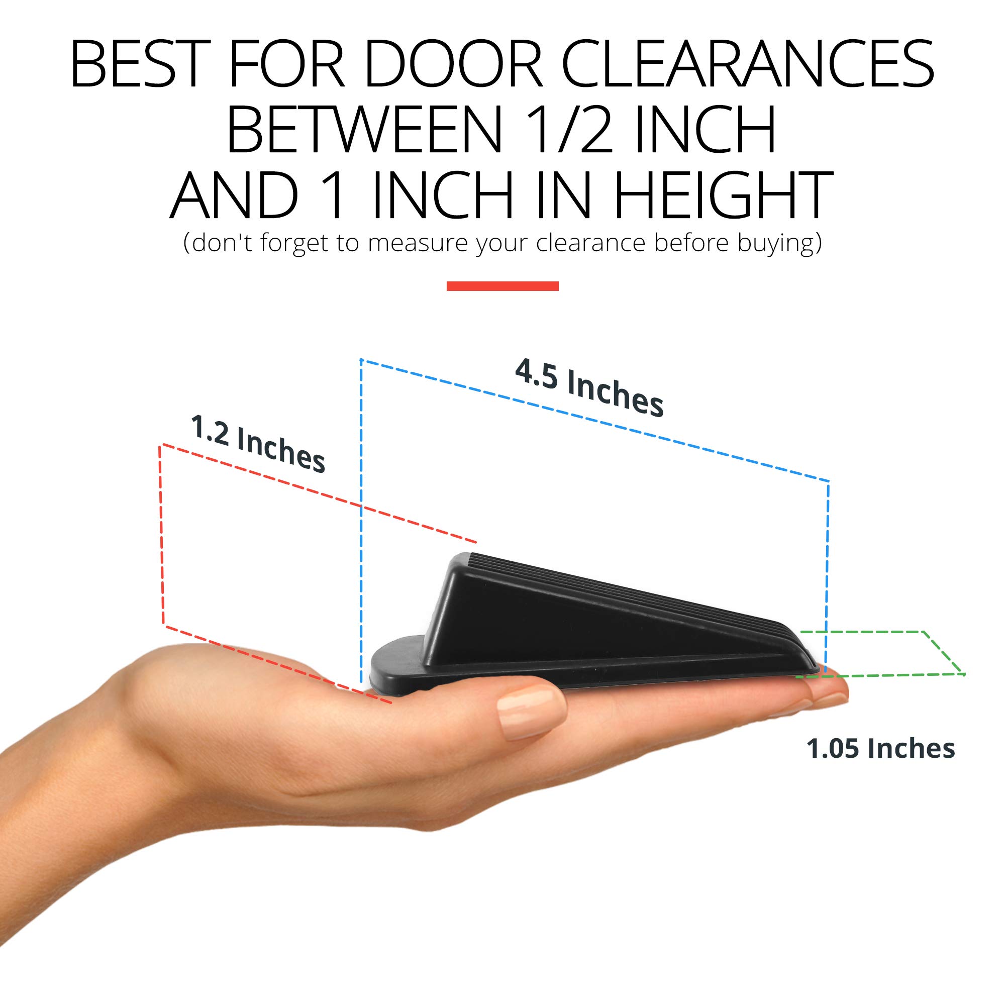 Home Premium Door Stoppers for Bottom of Door, Rubber Door Stop Wedge (4 Pack, Black)