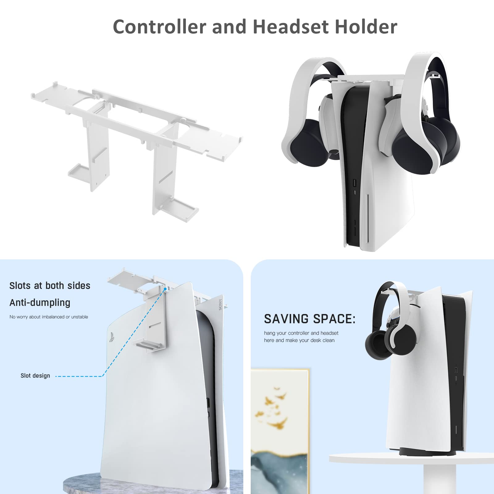 JOYTORN PS-5 Controller Charging Station Accessories Kit with PS-5 DualSense Controller Charger Dock,Silicone Case,Thumb Caps,PS-5 Camera Protective Case,Headset Holder