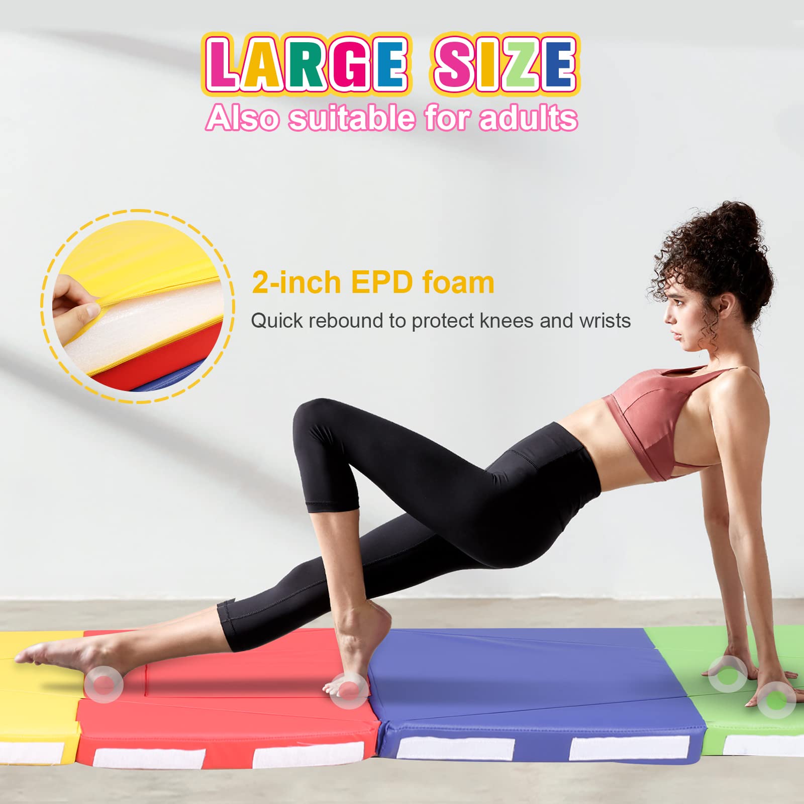 Kids' Gymnastics Mat 71.56"L x39.3"W x2"H Tumbling Mat Exercise Mat,Folding Portable 2" Extra Thick Wrestling Mats Fold multiple shapes for Home Gym Exercise & Play