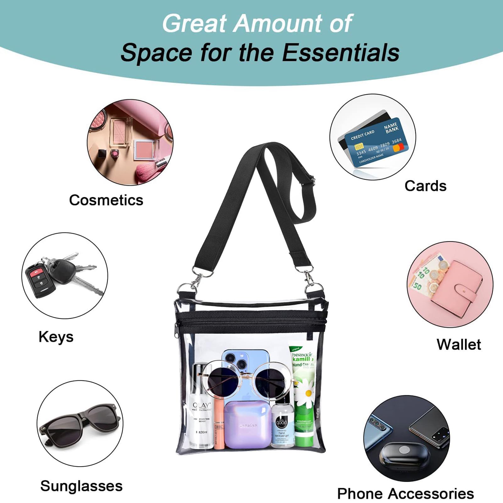 Lolmi Clear Bag Stadium Approved Purse Transparent Crossbody Bags for Women Men