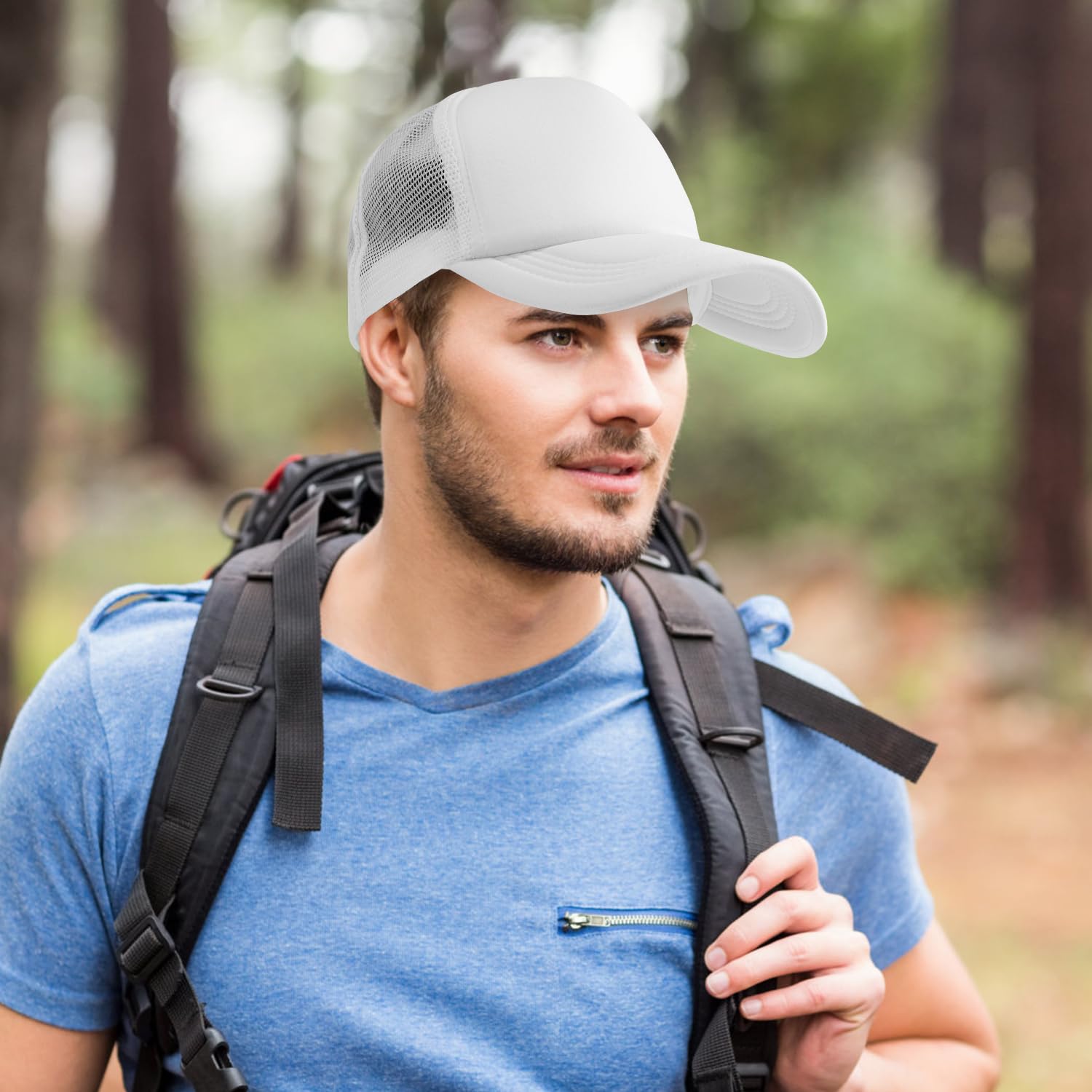 MEINICY Foam Trucker Hat for Men Women 5 Panel Plain Front Mesh Back Cap Snapback Baseball Cap Classic Trucker Hat Black+White+Navy Blue
