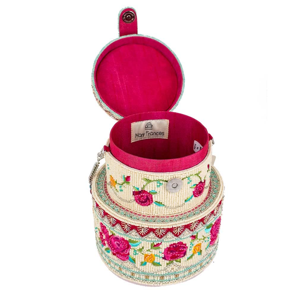Mary Frances Layers of Love Beaded Top Handle Wedding Cake Bridal Handbag, Metallic