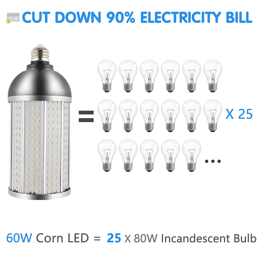 Intpro LED Light Bulb Garage Light Corn Bulb Super Bright Cob Light 60W 7000lm E26 Daylight 5000K 550W Equivalent 2Pack for Indoor Garage Light Basement Barn High Bay
