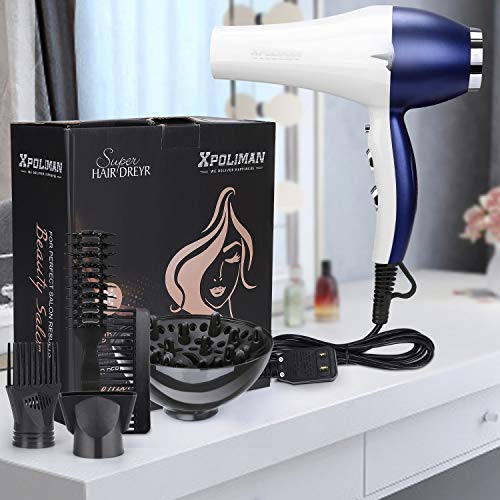 Hair Dryer 2000W, Negative Ionic Fast Dry Low Noise Blow Dryer, Professional Salon Hair Dryers with Diffuser, Concentrator, Styling Pik,2 Speed and 3 Heat Settings,Quick Drying with AC Motor-WhiteBlue