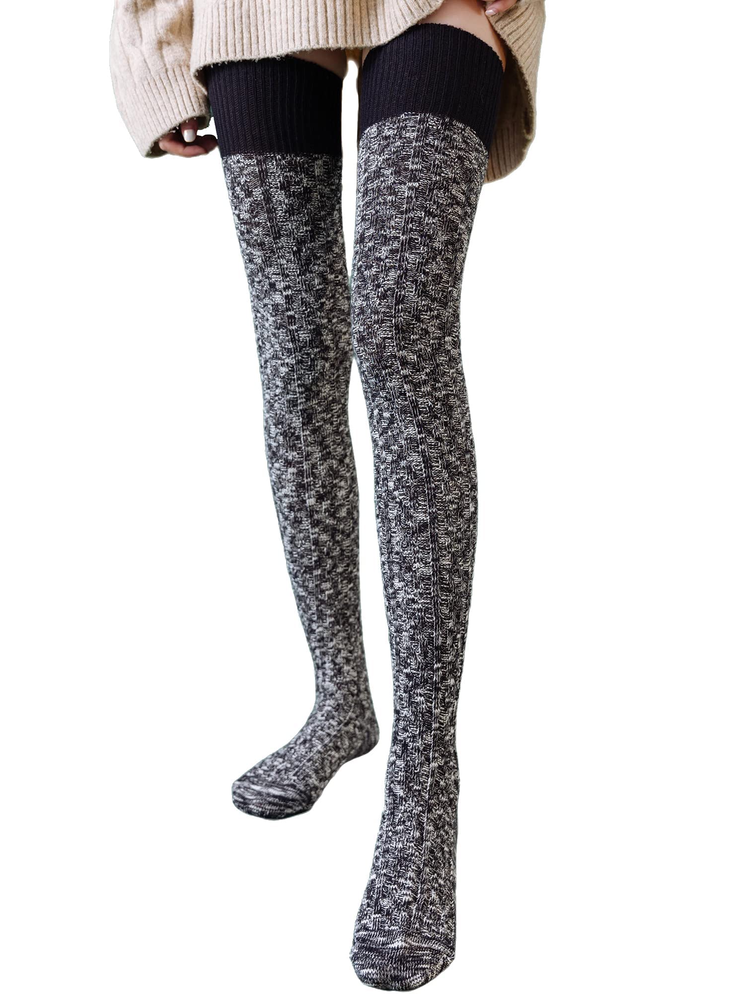 HYTENSUN Women Thigh High Cotton Knitted Winter Boot Sock Vintage Cozy Warm Extra Long Leg Warmer Over the Knee High Stocking