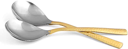 VAKRATUNDA KITCHENWARES Set of 4 Serving Spoon with Hammer Copper Handle, Spoons for Dinnerware Serve ware, Non-Slip Serving Tools for Modern Kitchen, Serving Spoons for Home, 8β