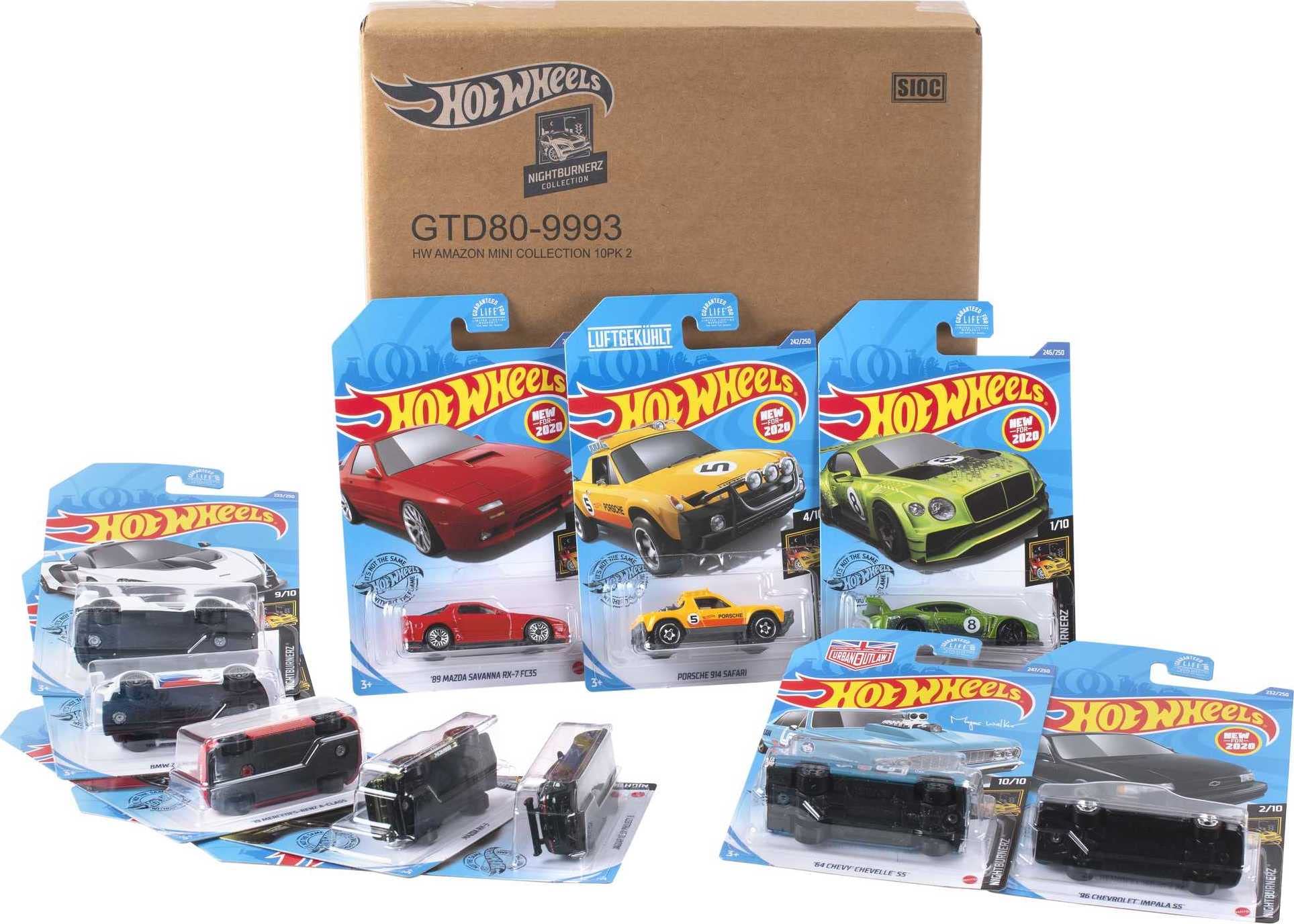 Hot Wheels Nightburnerz 10 Pack Mini Collection, 1:64 Scale Super Speeders for Night Driving Each with Authentic Sculpt, Gift for Collectors Aged 3 & Up [Amazon Exclusive]