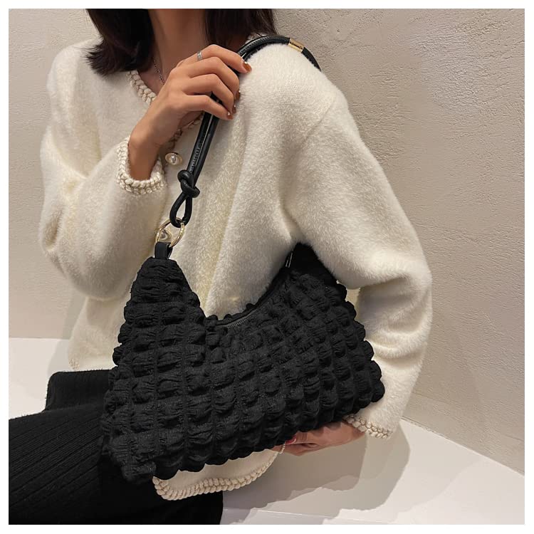 Lightweight Large Tote Bag Armpit Bag 2022 Winter Soft Women's Designer Handbag Gentle Shoulder Bag (Black)