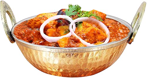 VAKRATUNDA KITCHENWARES 28 Oz Heavy-Duty Food Grade Stainless Steel Kadhai, Copper Bottom, Multipurpose Indian Large Serving Karahi Bowls, 7 Inches Set of (2)