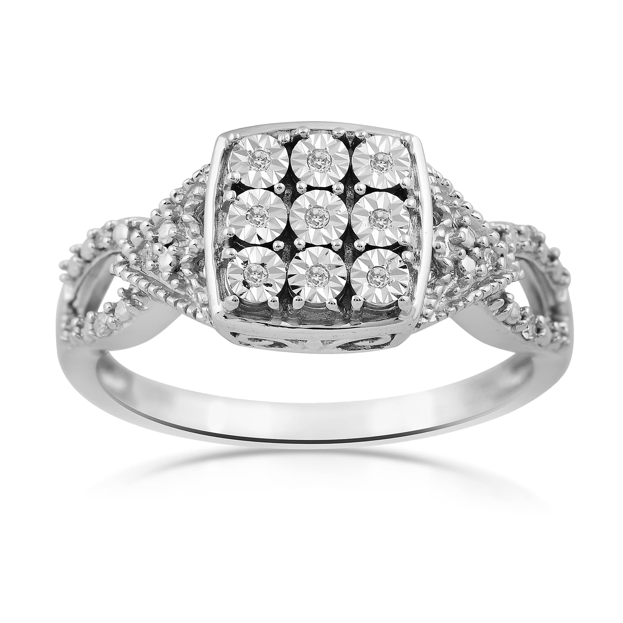 Jewelili Sterling Silver Natural White Round Diamond Accent Miracle Set Anniversary Ring, Size 7