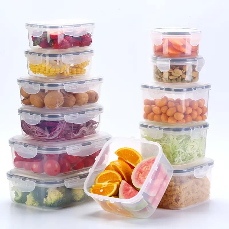 iKumar 10 Pcs (5 Containers & 5 Lids) Premium Multifunctional Large Refrigerator Fresh Food Storage Containers Set - Leakproof, BPA-Free Plastic Sealed Plastic Fresh Keeping Box with Lids