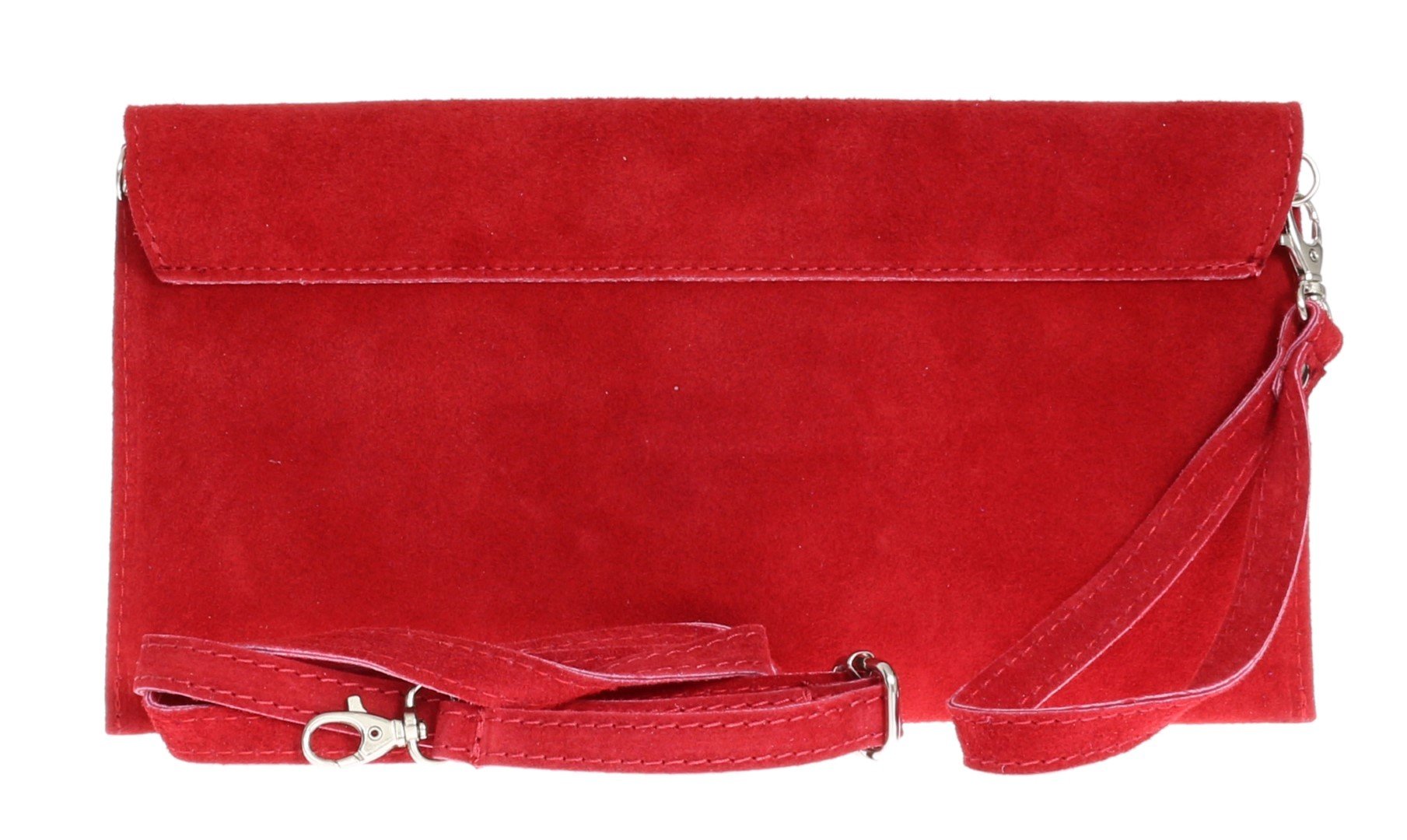 Girly Handbags Womens Italian Suede Leather Envelope Clutch Bag (Red)