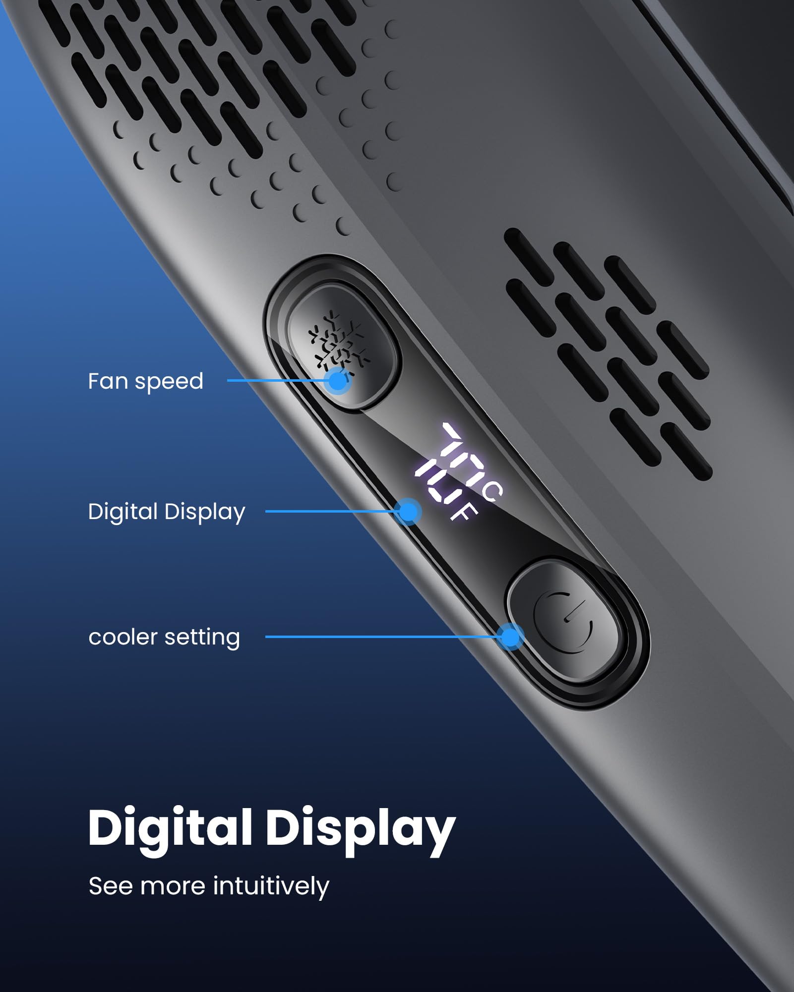 Koonie Neck Air Conditioner, Portable Cooling Neck Fan Blow Cold Air, 4000mAh Rechargeable Around Neck Breeze Fan 3 Speed, 3 Refrigeration Mode, 8H work time, Adjustable Width, Digital Display