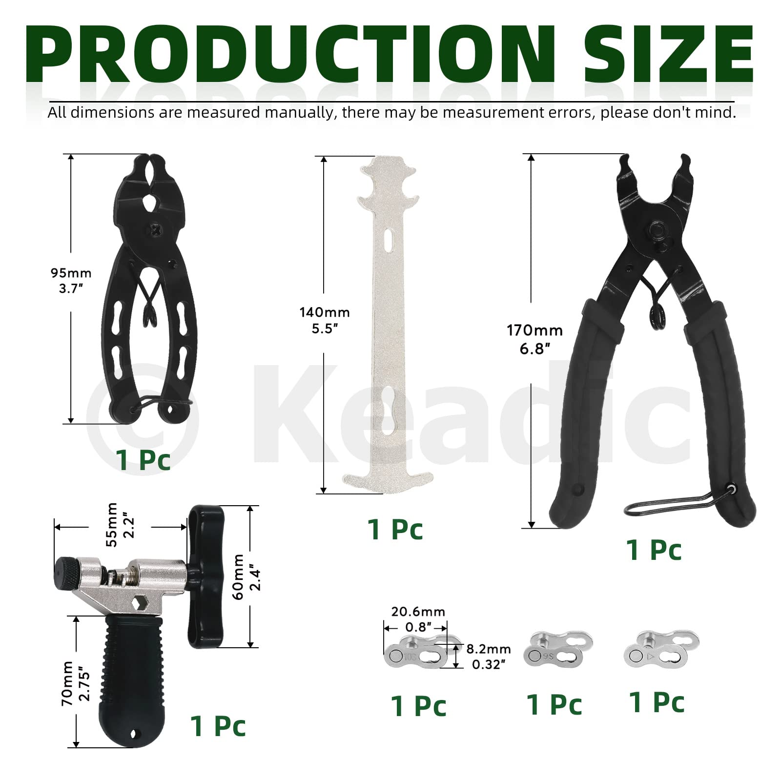 Keadic 8Pcs Bike Chain Removal Tool Includes Chain Breaker Splitter Tool with Hook, Master Link Pliers, Wear Checker, Chain Pliers and Missing Link for 6/7/8/9/10 Speed for Bicycle Chains Maintenance