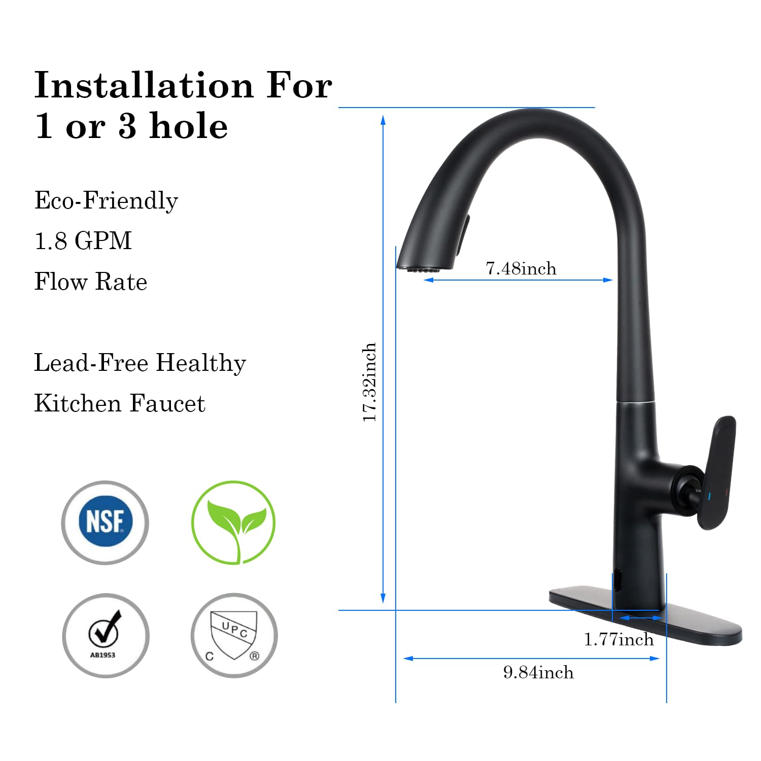 GIVINGTREE Dual Sensors Touchless Kitchen Faucet,One-Handle Pull Down Kitchen Faucet, 2 Mode Sprayer,Fingerprint Resistant, Dual Temp, American Standard braided hoses,Handle with 1/3 Hole Deck Plate