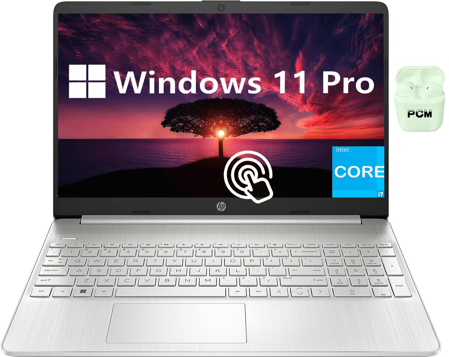 HP Touchscreen Laptop, 15.6 Inch FHD Business Laptop, Intel i7-1165G7, 32GB RAM, 1TB SSD, Windows 11 Pro, 10 Number Key, Silver, PCM