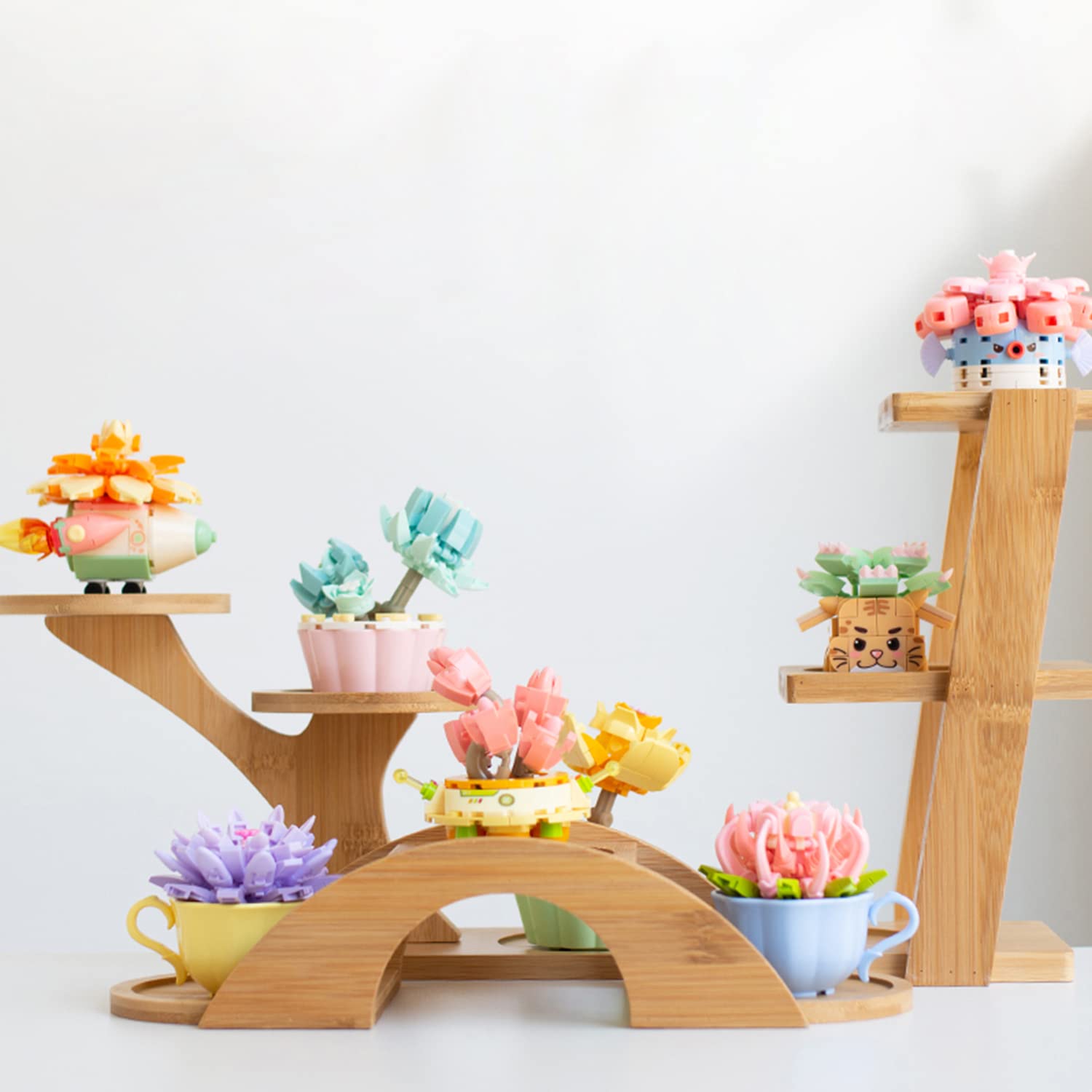 MEIEST Mini Succulent Bonsai Building Blocks Set,Creative Simulation Pot Plant Artificial Particle Flower Botanical Collection Construction Building Bricks Toy,Cute Home Decor (Tiger)