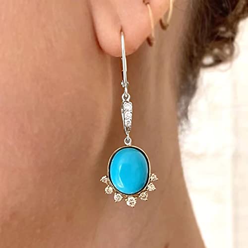 LEKODE Women Elegant Blue Turquoise Micro Zircon Earrings Simple and Fashionable Linears Earrings Gymnast Earrings (Silver, One Size)
