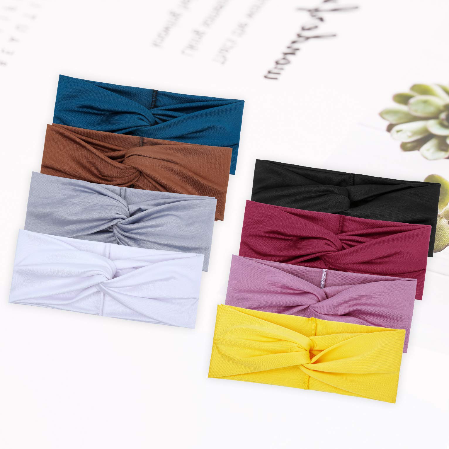 Huachi Women Headbands Headwraps Twisted Wide Elastic Turban Thick Hair Accessories, 8 Pack