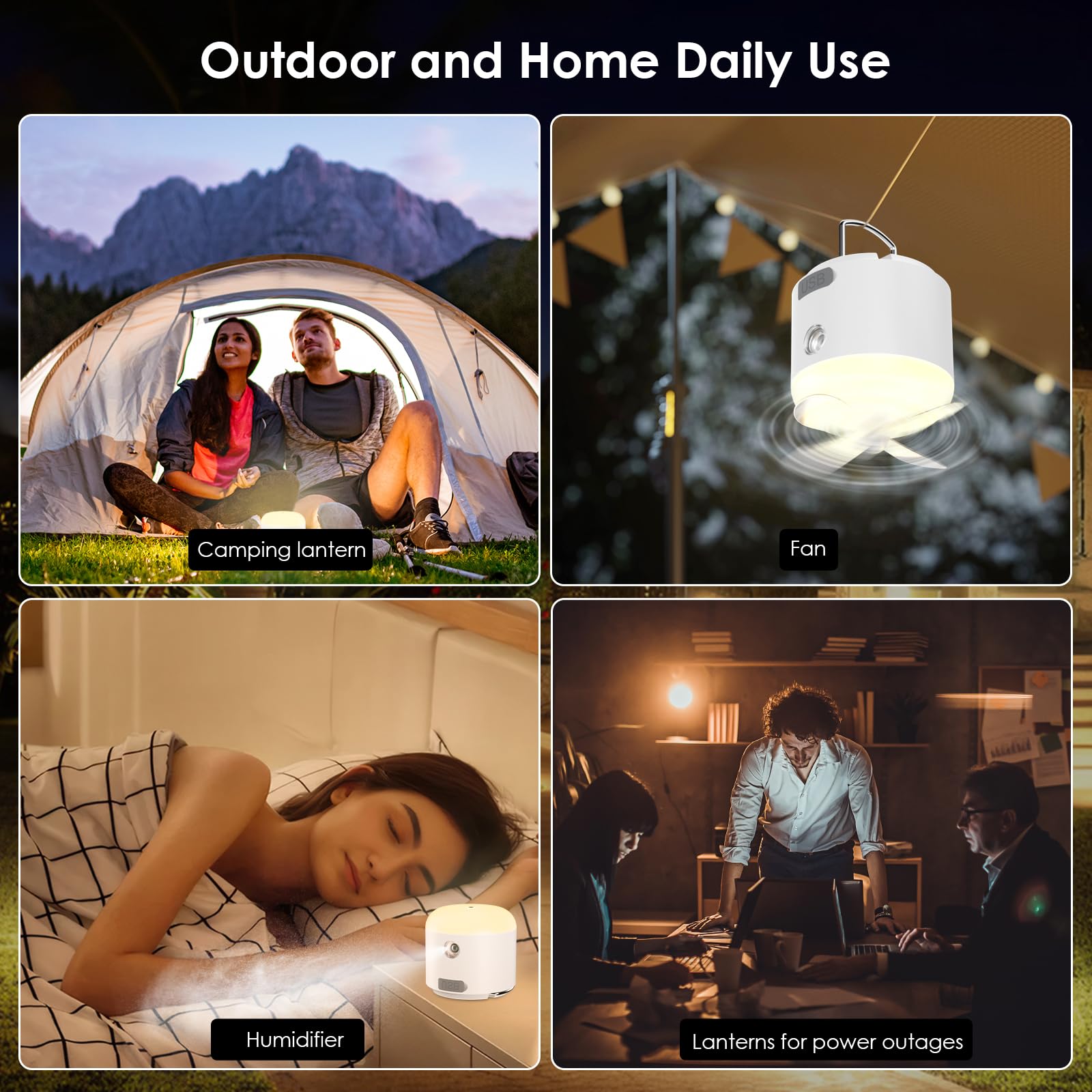 Qoosea Camping Lantern 4 in 1 Camping Lights with Fan & Intelligent Humidifier Rechargeable Camping Lights & Lanterns for Outdoor Camping