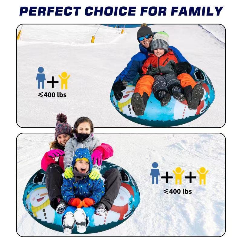 Josen Snow Tubes, Large Inflatable Snow Sleds Heavy Duty Sledding Snowboard with Sturdy Handles for Winter Outdoor Fun