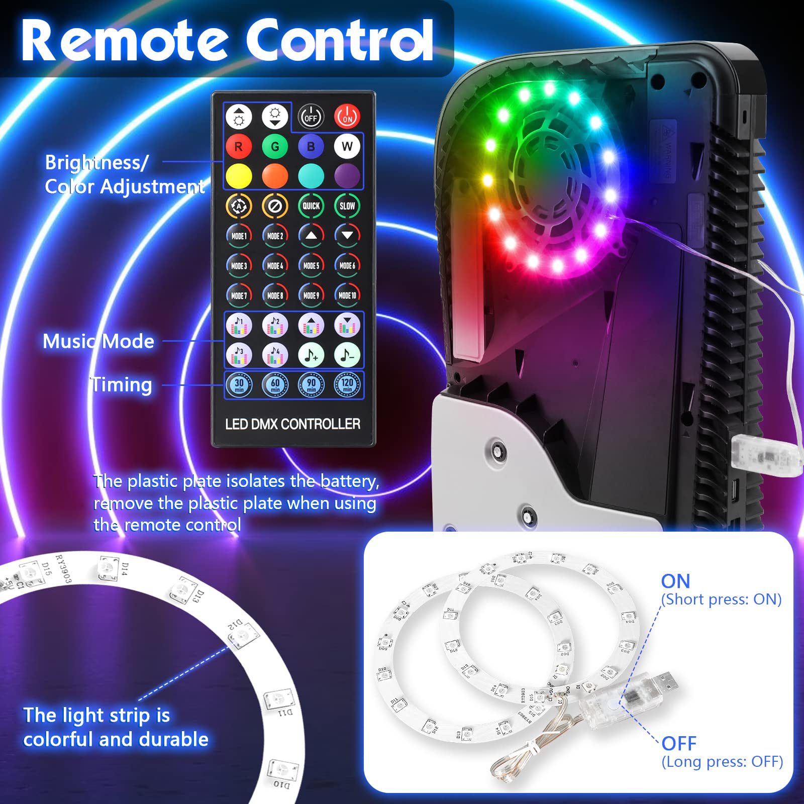 NICEMOVIC PS5 Plates with PS5 LED Light Strip for PS5 Console Replacement Cover Shell Skin,400+ Effects LED Light Ring Console Cover for Playstation 5 Disc Edition DIY Decoration Kit Accessories