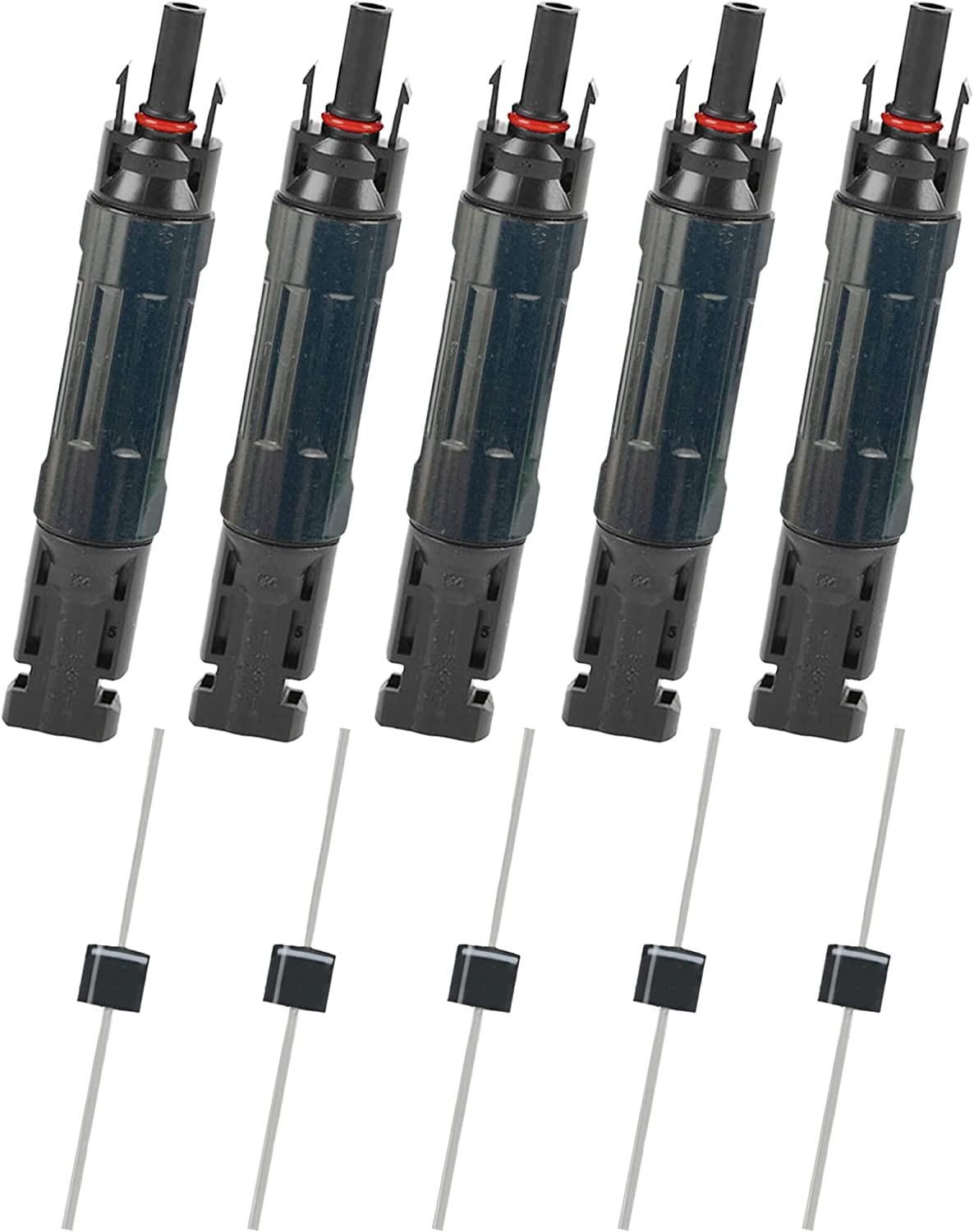 Jtron 5 PCS PV Solar Panel Connector Male/Female 10A Built-in Diode Inline Fuse Solar Wire Connectors Waterproof Anti-backflow