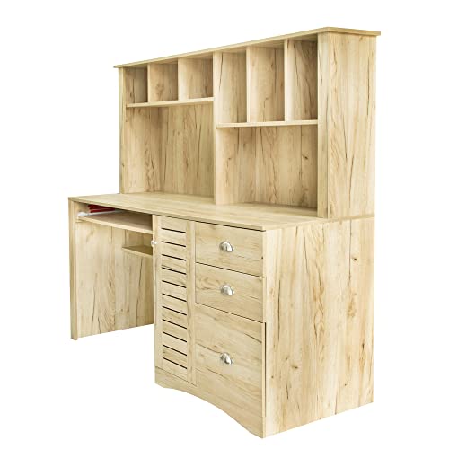 GIYZOKNI Desk with Hutch, Computer Desk with Hutch, with Drawers, Open Shelf, Writing Laptop Table with Keyboard Tray, Wood Computer Desk Workstation Desk for Home Office
