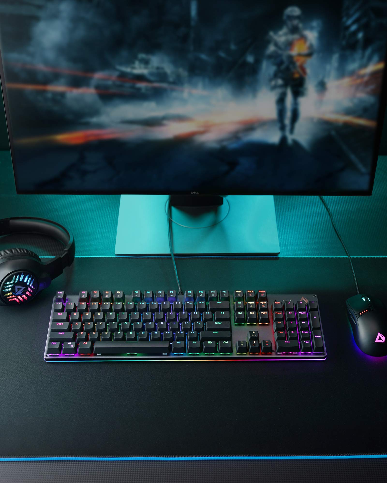 Mechanical Keyboard RGB 104 Keys LED Backlit Wired Gaming Keyboard with Red Switches, Customizable Key with 19 LED RGB Color Modes, 8 Levels Brightness and Speed Adjustment, Fully Programmable