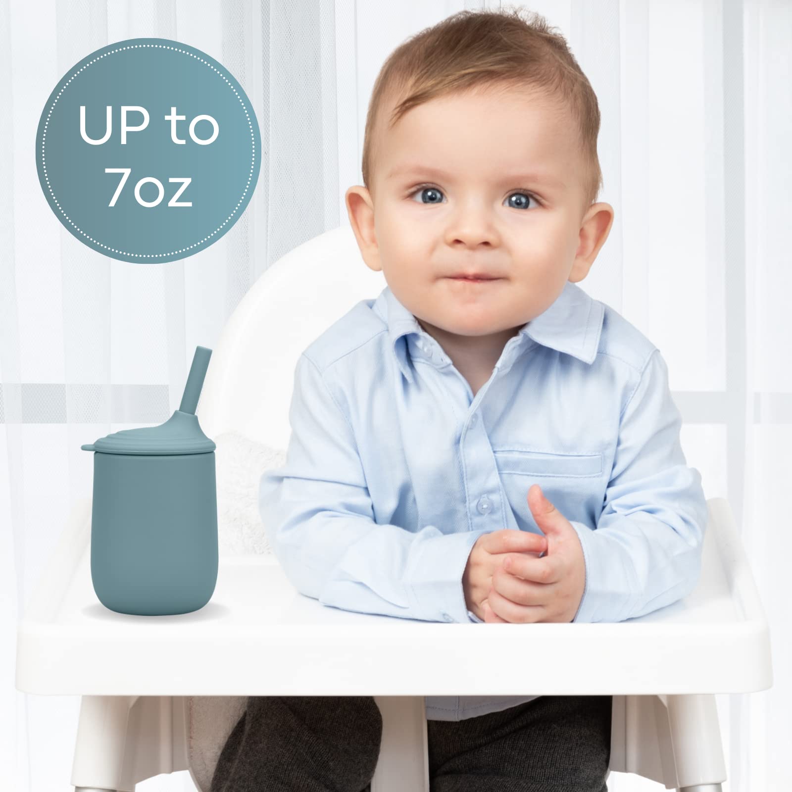 Mintlyfe Toddler Straw Cup, 100% Food Grade Silicone Training Cup for Baby, Trainer Cup Toddler Training Straw Cup for Boys and Girls, Unbreakable (YSC-Ether)