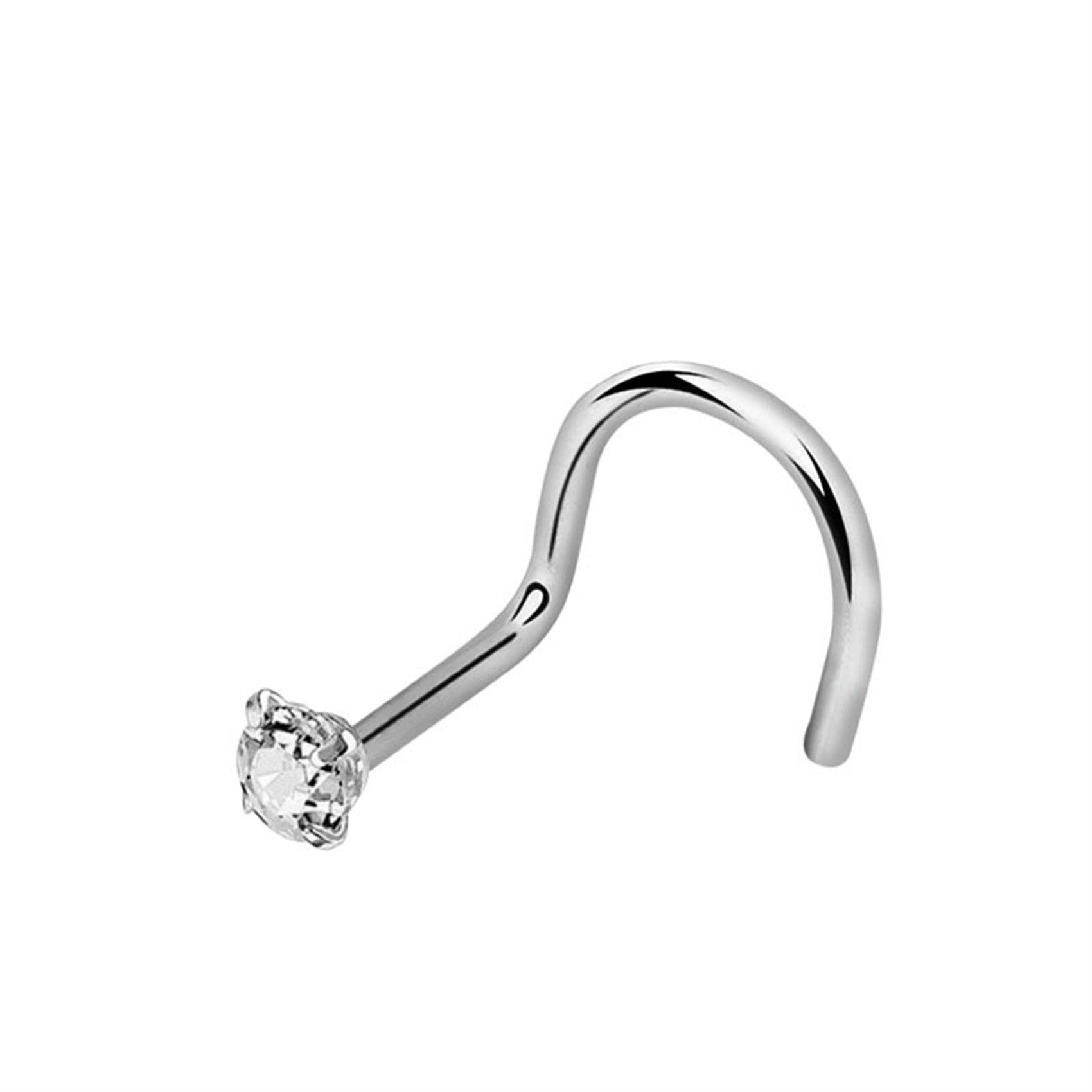 Journey Studio Nose Screw Studs Rings Set Simulated Crystal Cubic Zirconia Piercing Twist Screw Nose Ring for Women, Silver