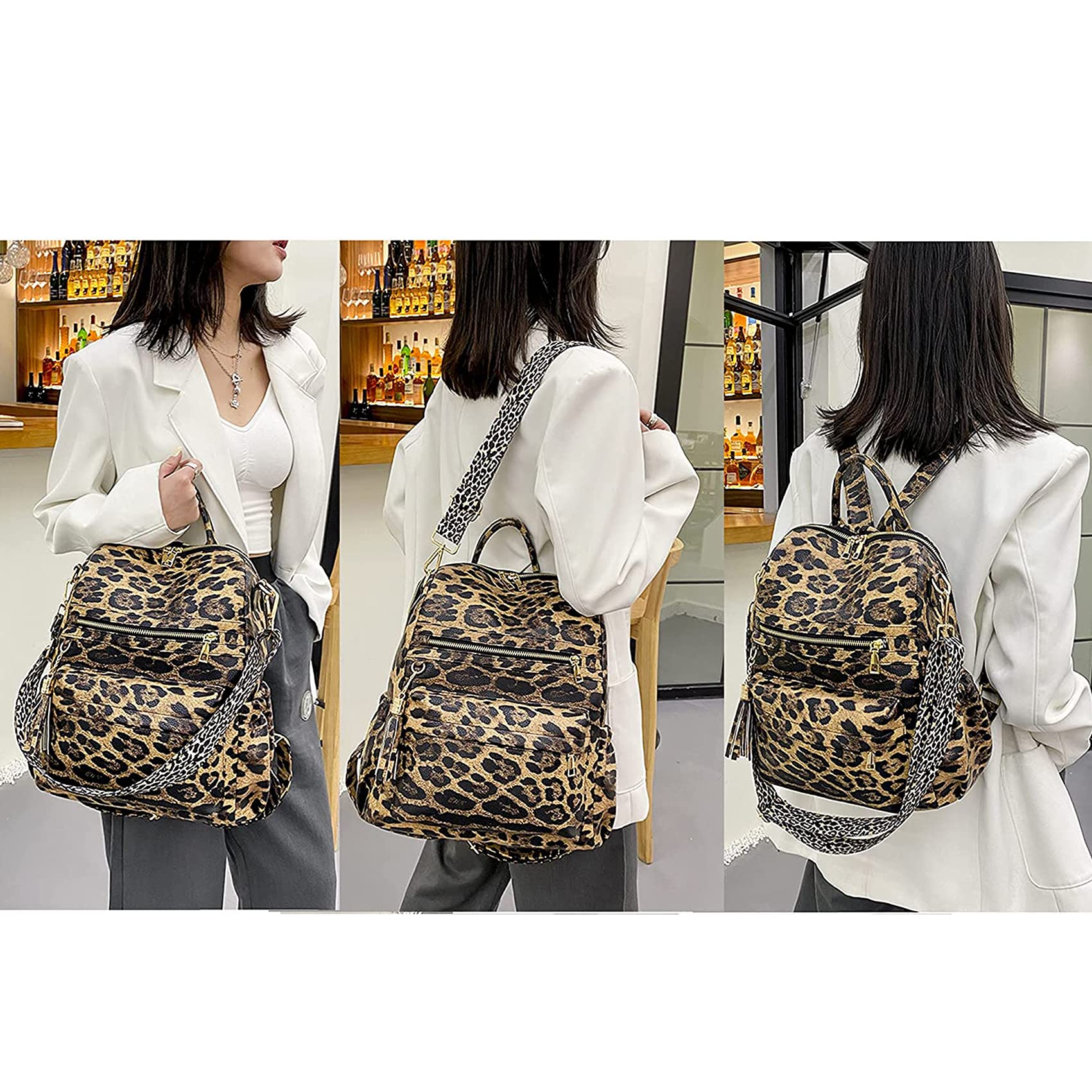 Jun Baobao Women's Fashion Purse Backpack Multipurpose Design Handbags and Shoulder Bag PU Leather Travel bag puzzle backpack (Leopard)