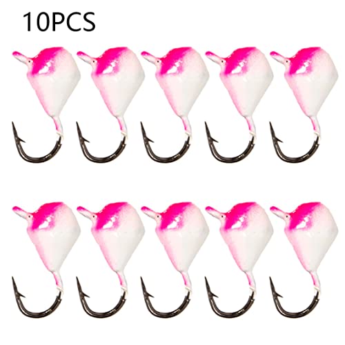 KANTANZE Ice Fishing Jigs Fishing Lures with Tackle Box for Walleye Perch 10PCS Pink.