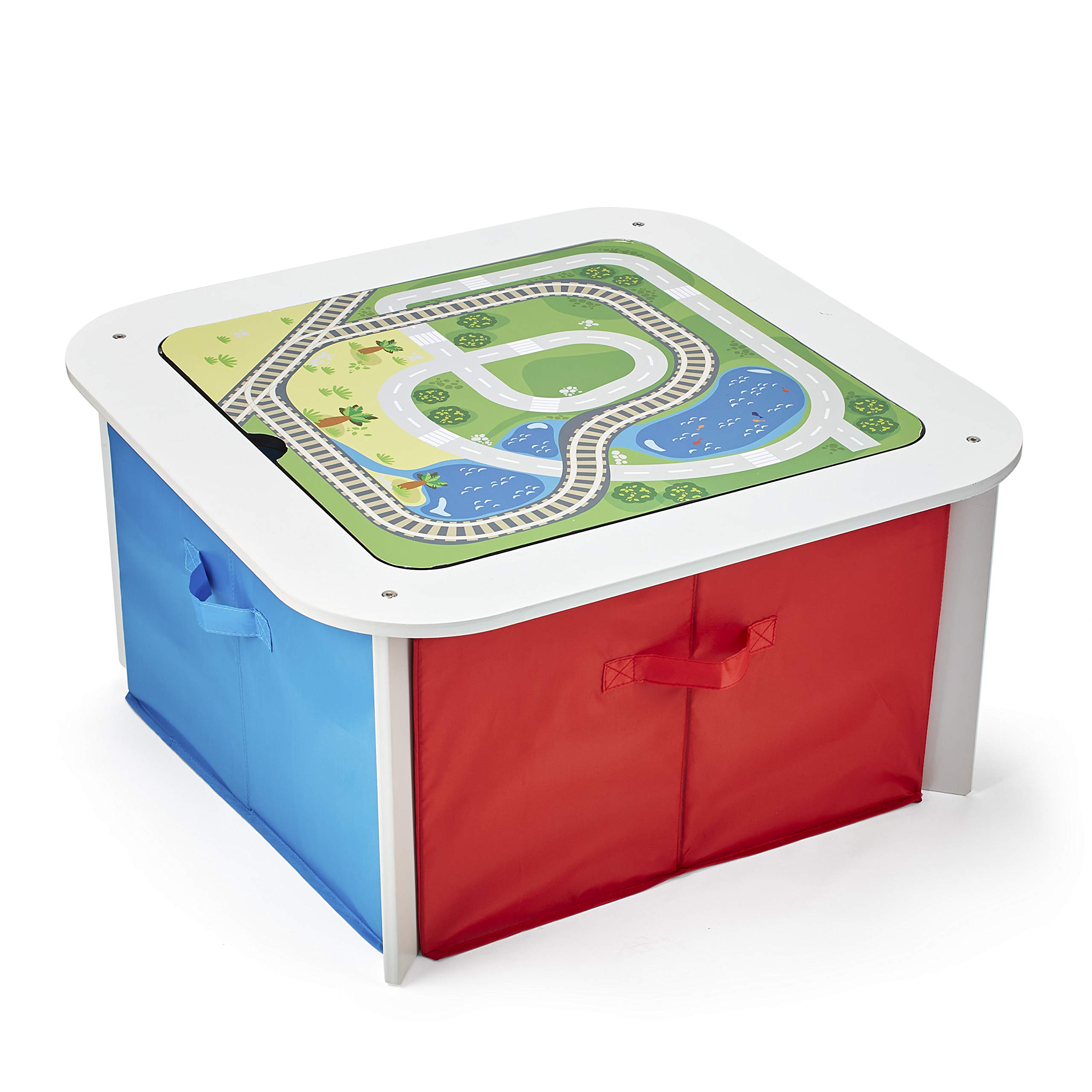 Imaginarium Wooden Ready to Play Table with Trainset, Building Blocks, Animal Figures, Chalkboard & Puzzles, for Ages 3-7, 100 Pieces, Multicolor