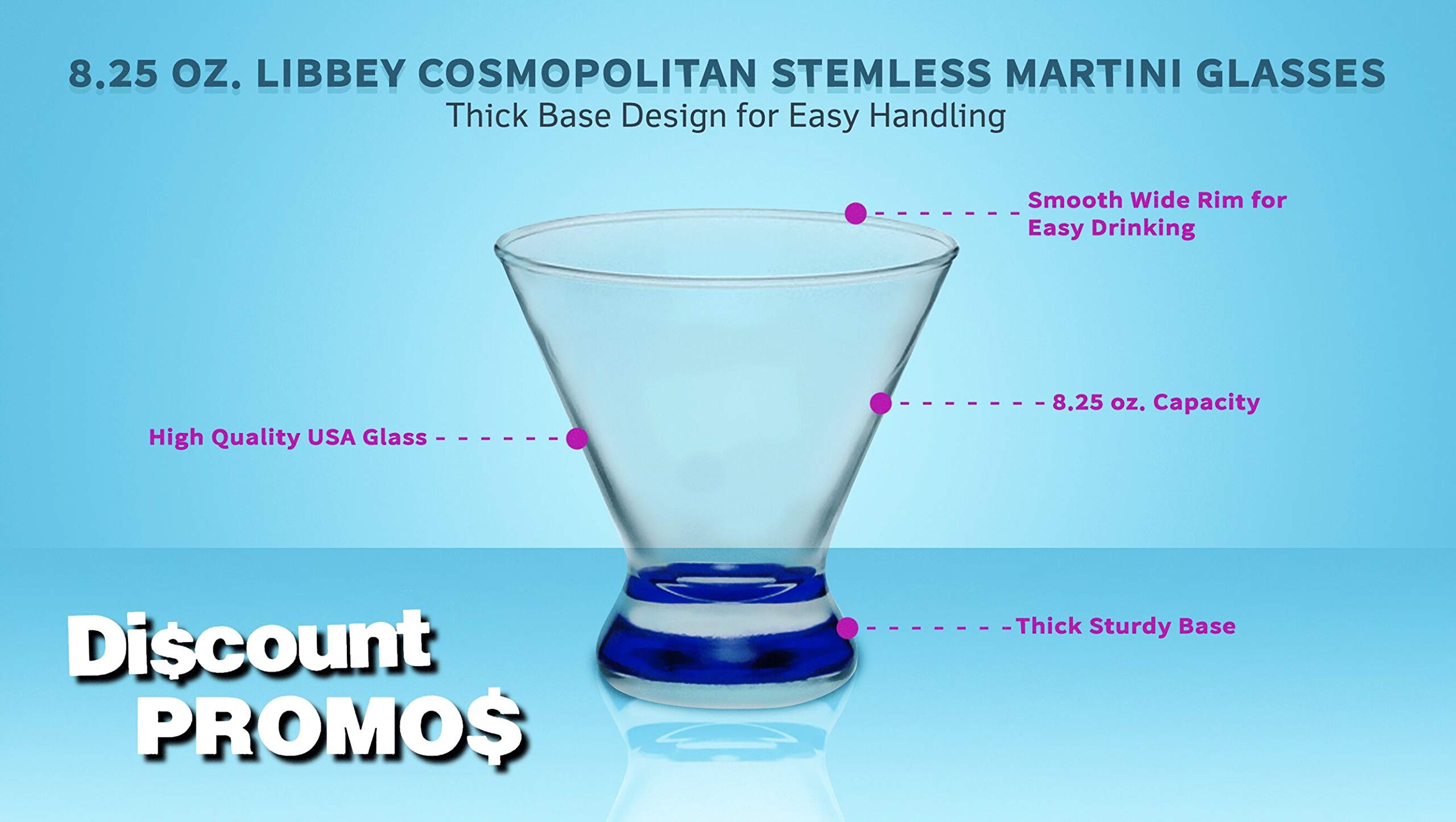 Libbey Martini Glasses 8.25 oz. Set of 10, Bulk Pack - Great for Cocktails, Wedding Favors, Party Favors, Events - Blue