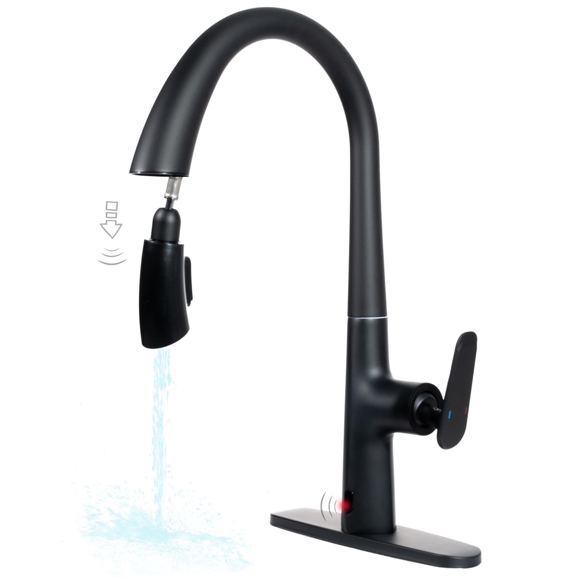 GIVINGTREE Dual Sensors Touchless Kitchen Faucet,One-Handle Pull Down Kitchen Faucet, 2 Mode Sprayer,Fingerprint Resistant, Dual Temp, American Standard braided hoses,Handle with 1/3 Hole Deck Plate