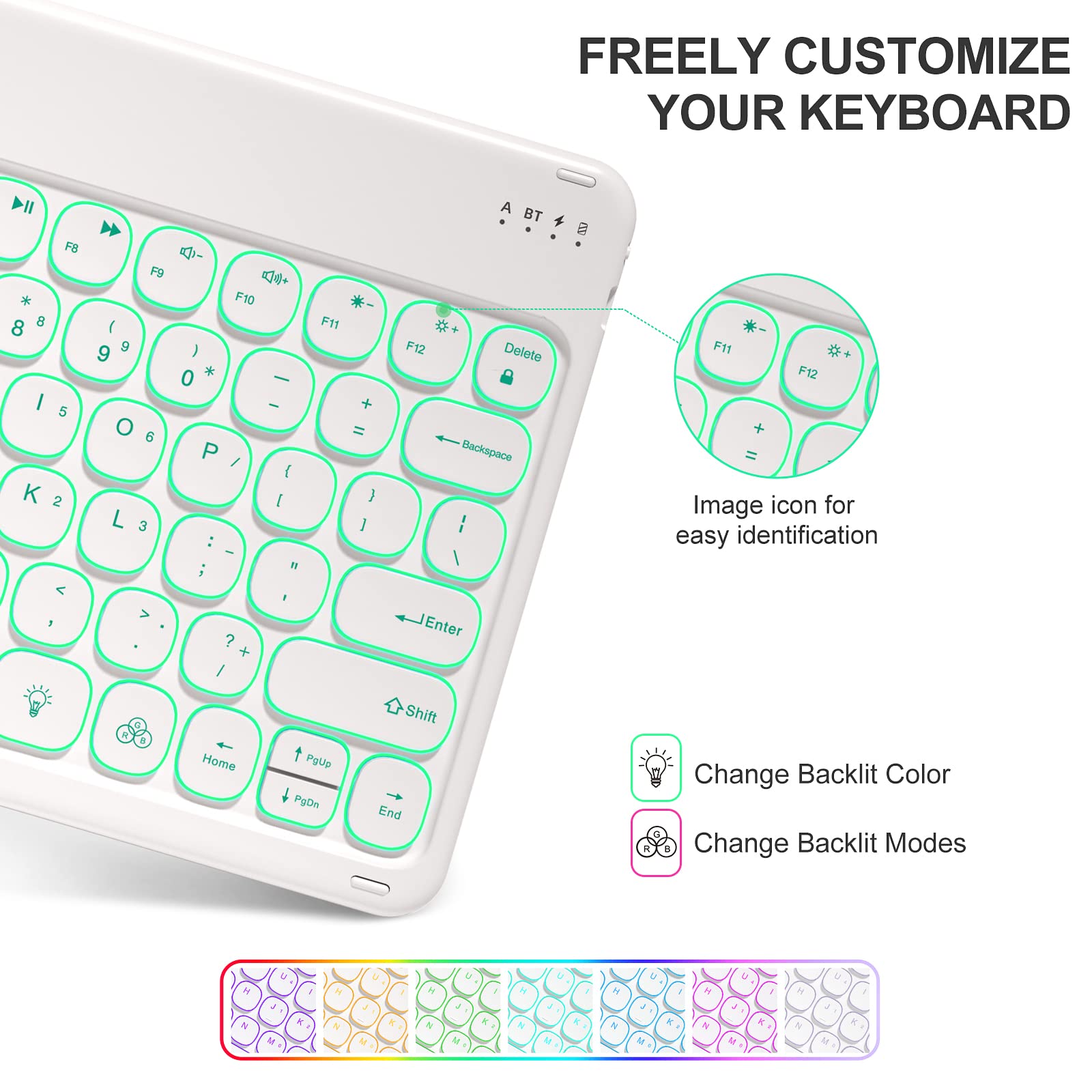 OPAKIT Pro 12.9-inch (4th/5th/6th gen - 2020,2021,2022) Keyboard Case, 7 Colors Backlit Detachable Keyboard, Smart Folio Case with Pencil Holder - Auto Sleep/Wake (Teal)
