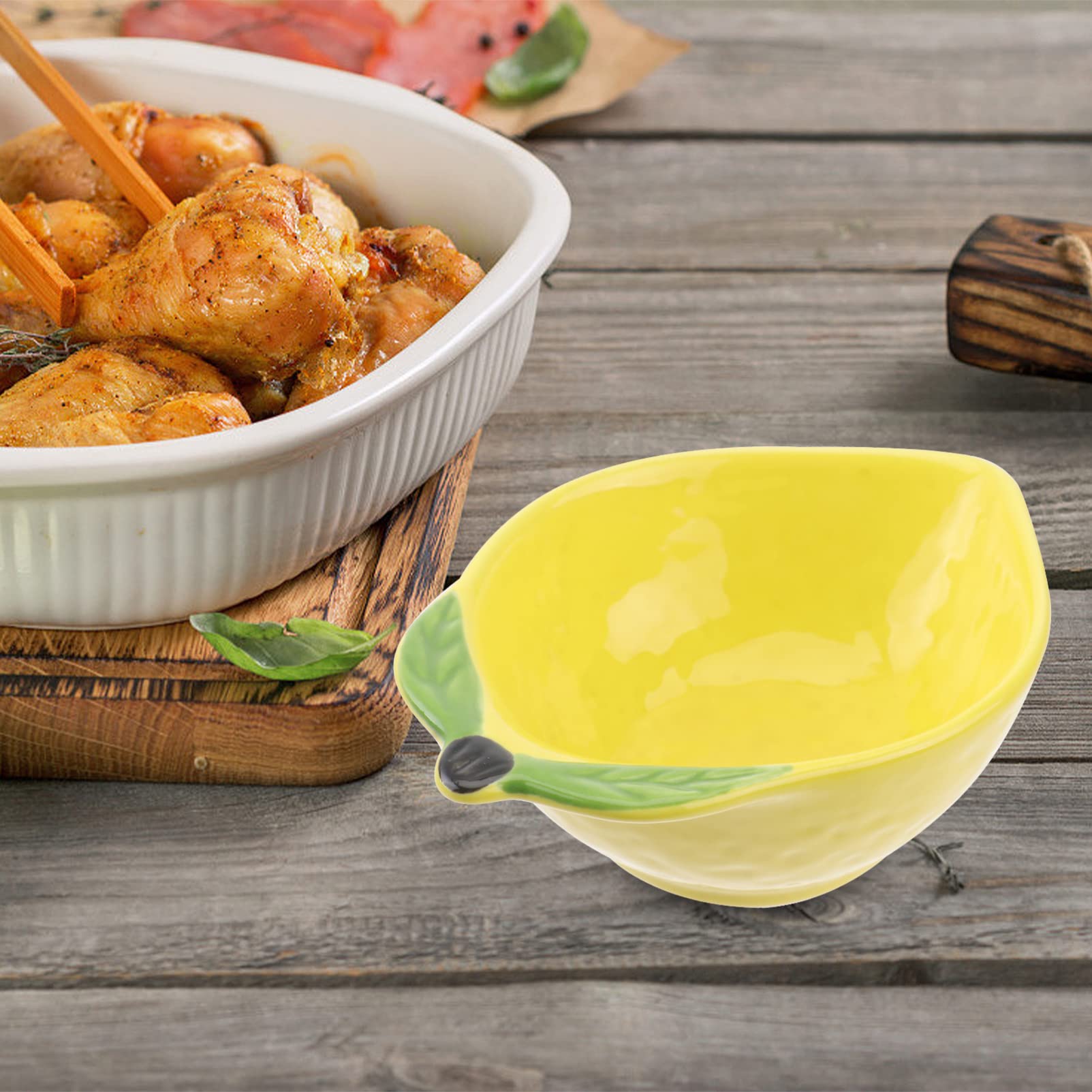 Kichvoe 4.7 * 3Inch Fruit Shaped Bowl Ceramic Lemon Shape Salad Bowl Decorative Snack Candy Nut Bowl Dessert Bowl Serving Plate for Home Kitchen