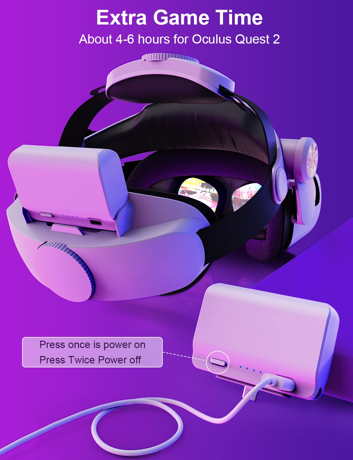 LoqdiVR Battery Head Strap for Oculus Quest 2 Accessories, 7000mAh Replaceable Battery Extend Playtime, Super Soft and Skin Friendly PU Surface, Enhanced Support and Comfort in VR Headset
