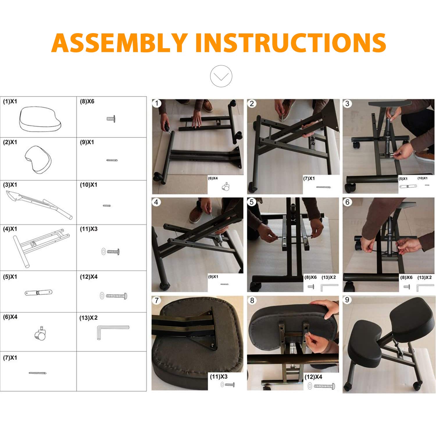Himimi Ergonomic Kneeling Chair - Faux Leather - Thick Comfortable Moulded Foam Cushions - Brake Casters, Adjustable Stool for Home & Office