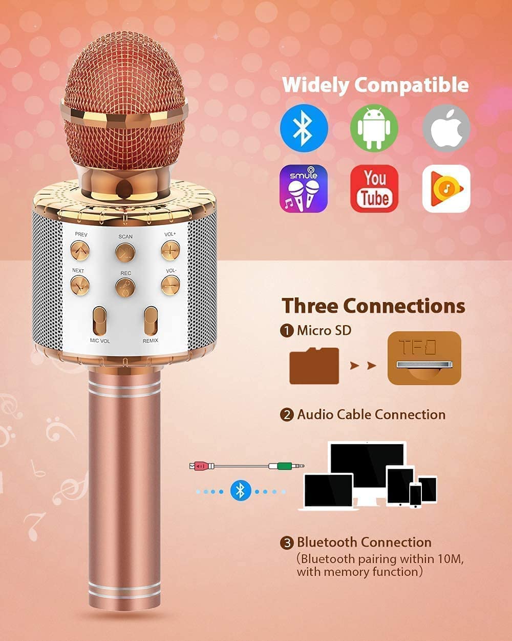 Karaoke Microphone for Kids, Wireless Bluetooth Portable Handheld Karaoke, Adults Speaker Machine Loud, for Home Party Outdoor KTV