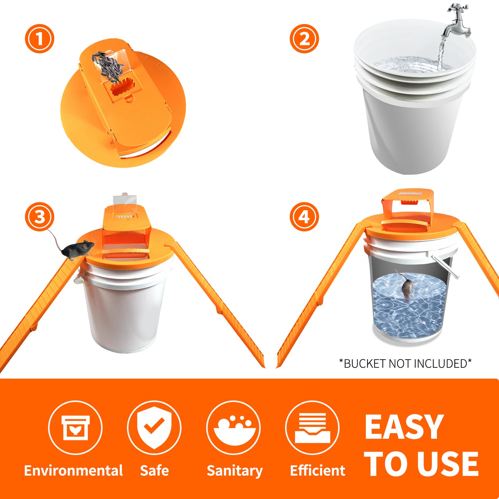 Mouse Traps Indoor for Home, 4 Pack Mouse Trap Bucket Lid with Upgrade Clear Bait Box, 2 Entrances Auto Reset, Efficient Humane Rat Trap for Indoor Outdoor Use, 5 Gallon Bucket Compatible