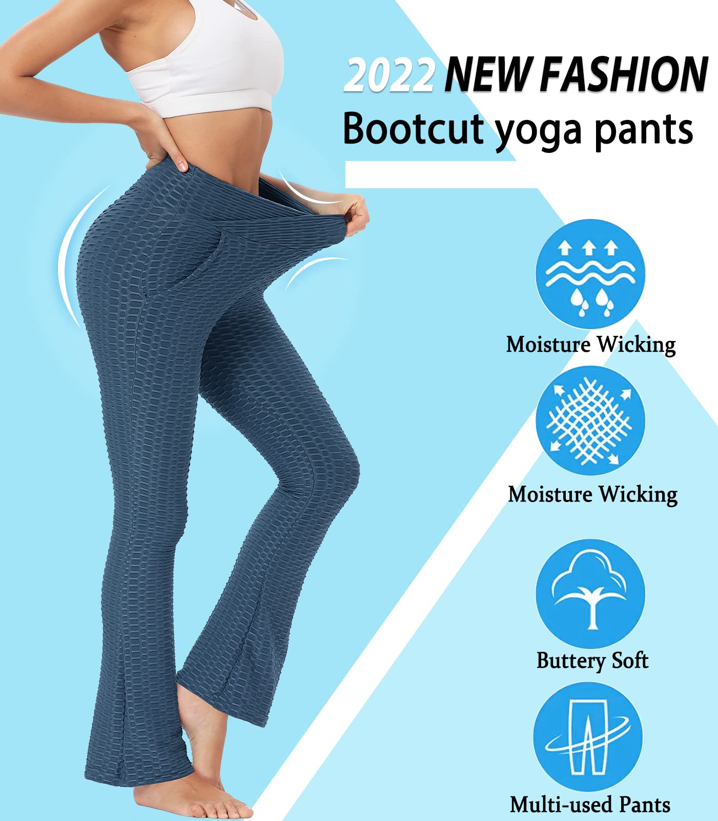 KOLAOYEP Flare Leggings with Pockets for Women Tummy Control Butt Lifting Crossover Bootcut Yoga Pants