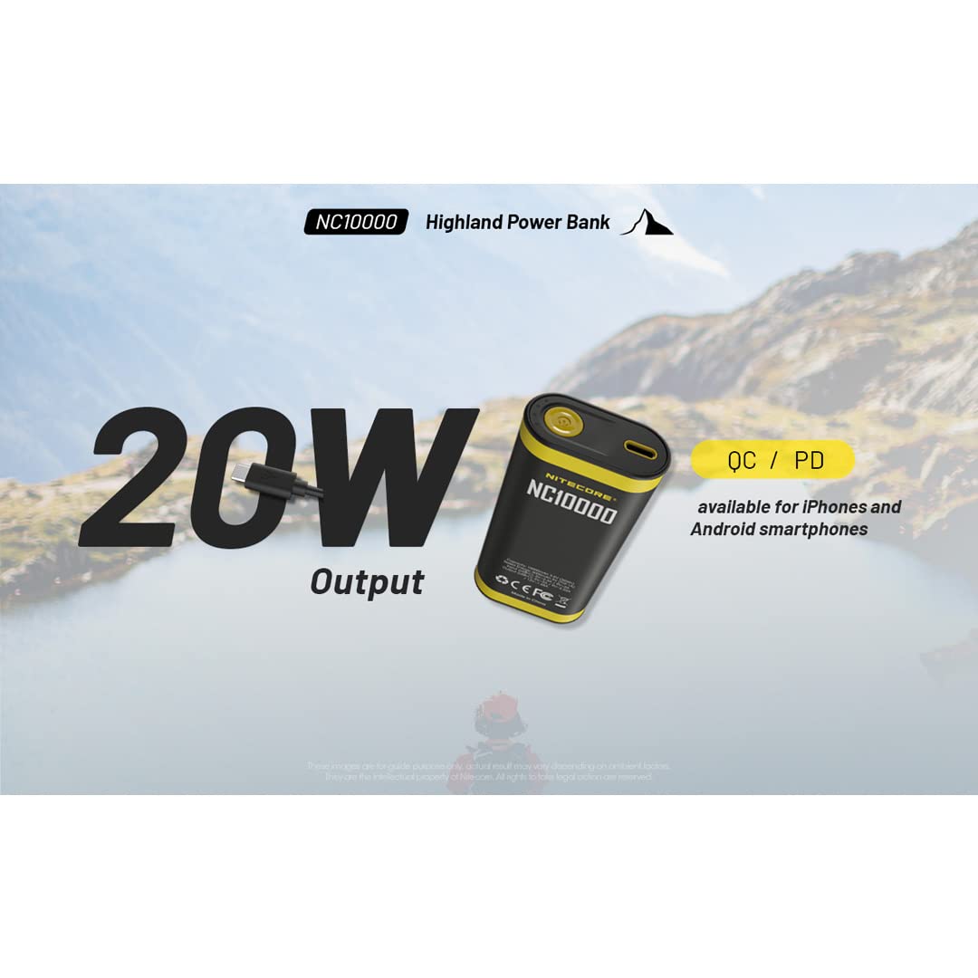 Nitecore NC10000 Outdoor Power Bank with Flashlight, 10000mAh USB-C Fast Charging QC PD with Lumentac Charging Cord