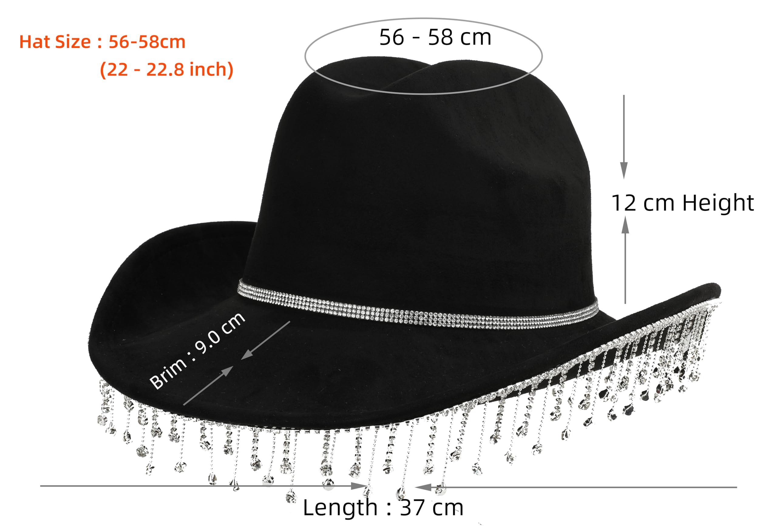 Melesh Women Cowgirl Hat Rhinestone Fringe Bling Western Cowboy Hat (Up-White)