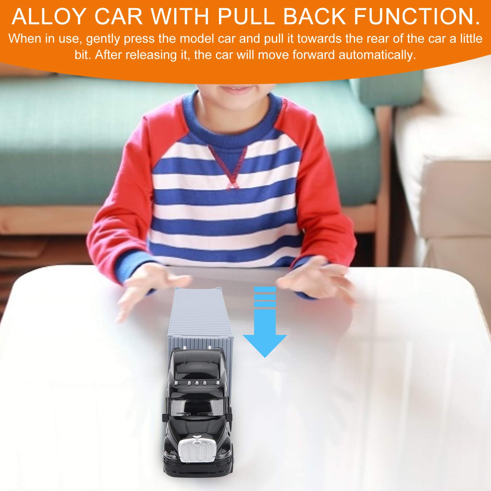 Keenso Alloy Simulation Container Car Model Children Kid Pull Back Car Toy with Sound Light((Black+Grey)) Animal Model Hand-me-Downs, Robots