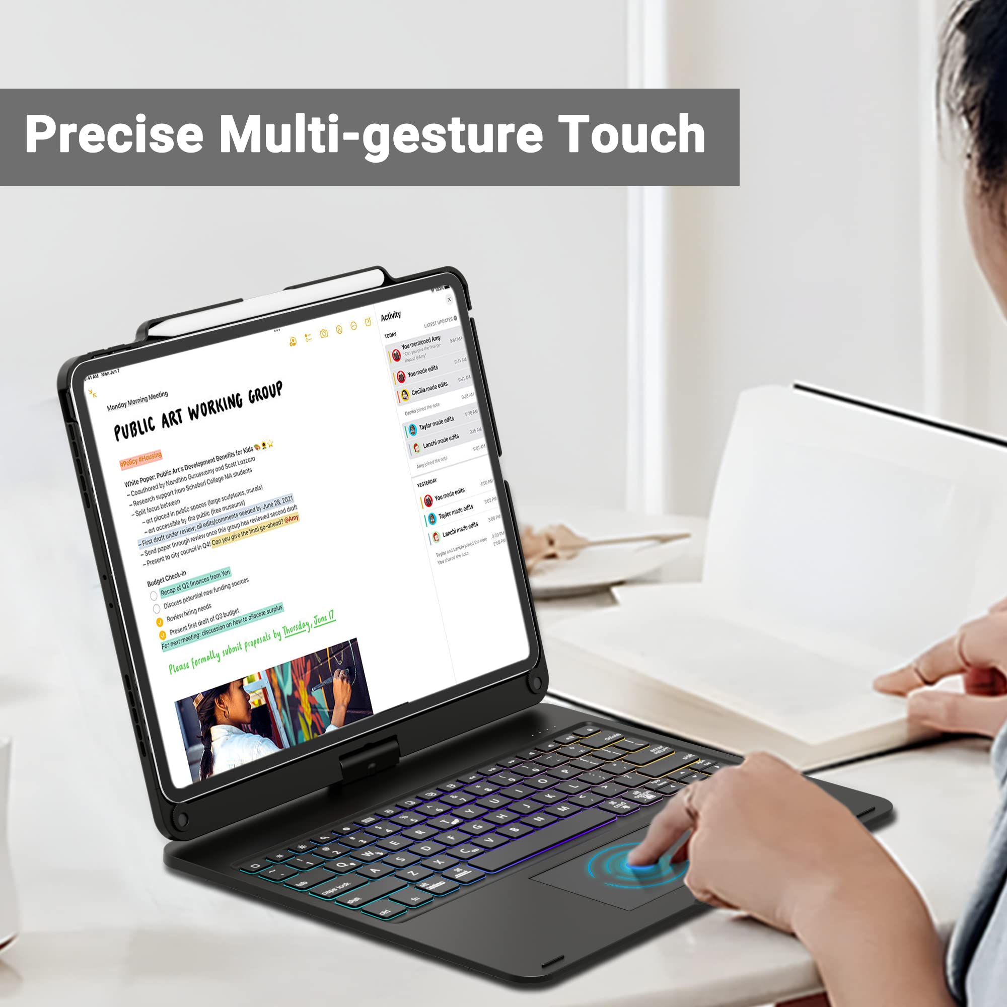 QUANJINR iPad Pro 12.9 inch Keyboard Case: Trackpad Keyboard for iPad Pro 12.9-inch 6th 5th 4th 3rd Generation 2022 2021 2020 2018 Smart Touch and Backlight 360-Degree Swivel Pencil Holder